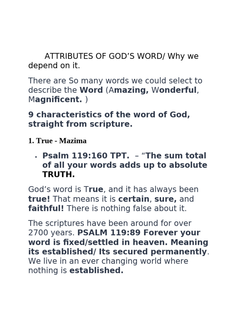 Characteristics of God's Word | PDF | Bible | Revelation