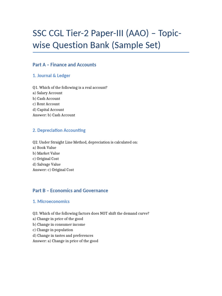 SSC CGL Tier 2 Paper 3 AAO Question Bank Sample | PDF