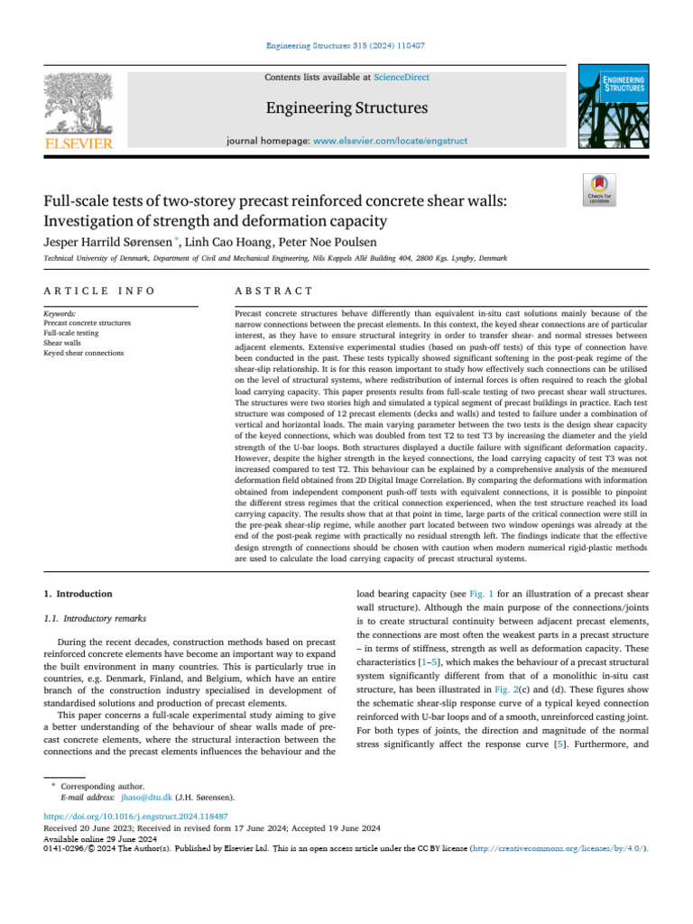 Full-Scale Testing of Precast Shear Walls | PDF | Strength Of Materials ...
