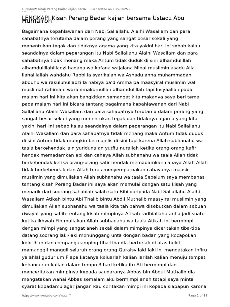 Kepahlawanan dalam Perang Badar | PDF