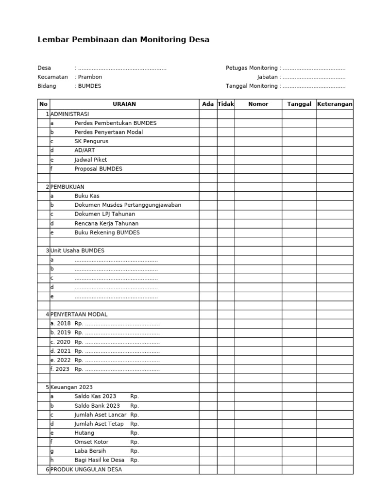 Form Monitoring Desa 2025 | PDF