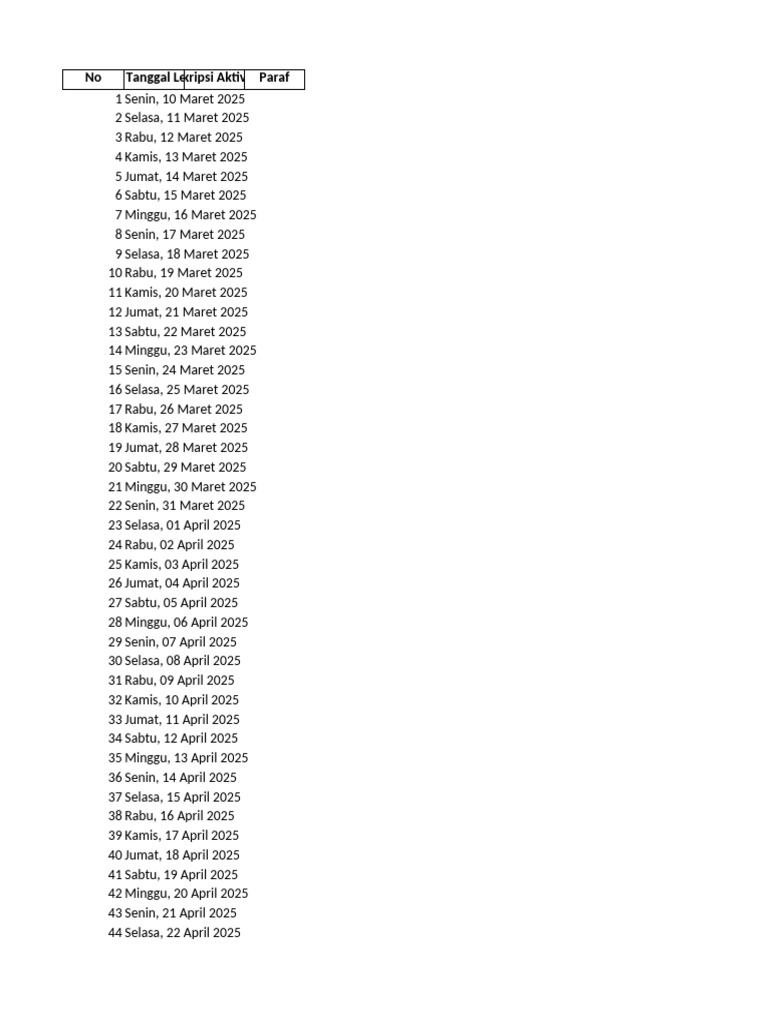 Tabel Paraf Kegiatan Harian | PDF
