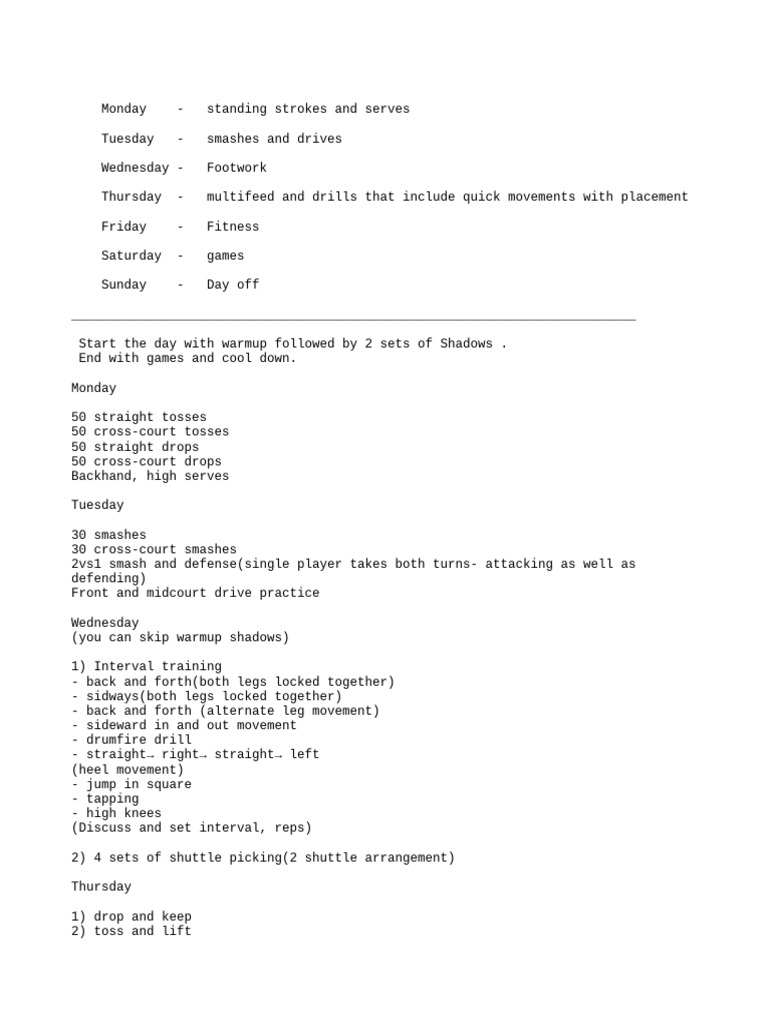 Badminton Plan | PDF