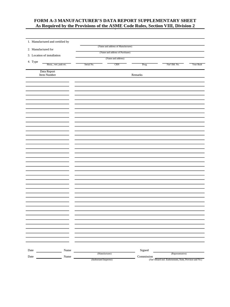 ASME Form A-3 Manufacturer Data Report | PDF