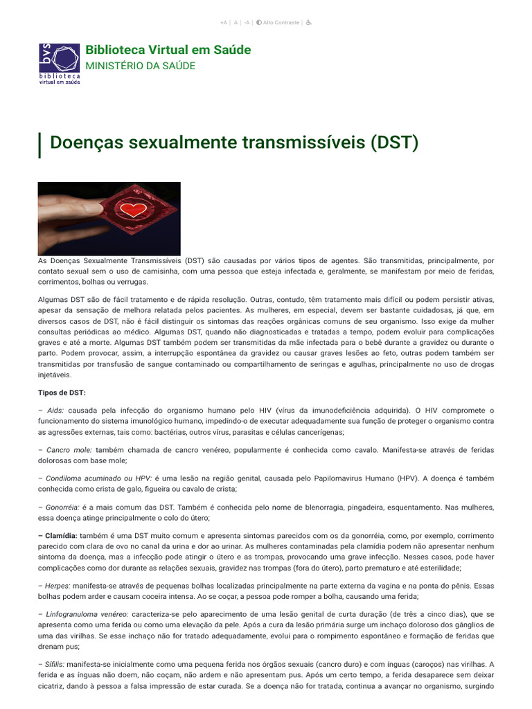 Tipos e Riscos das DSTs | PDF | Infecção sexualmente transmissível ...