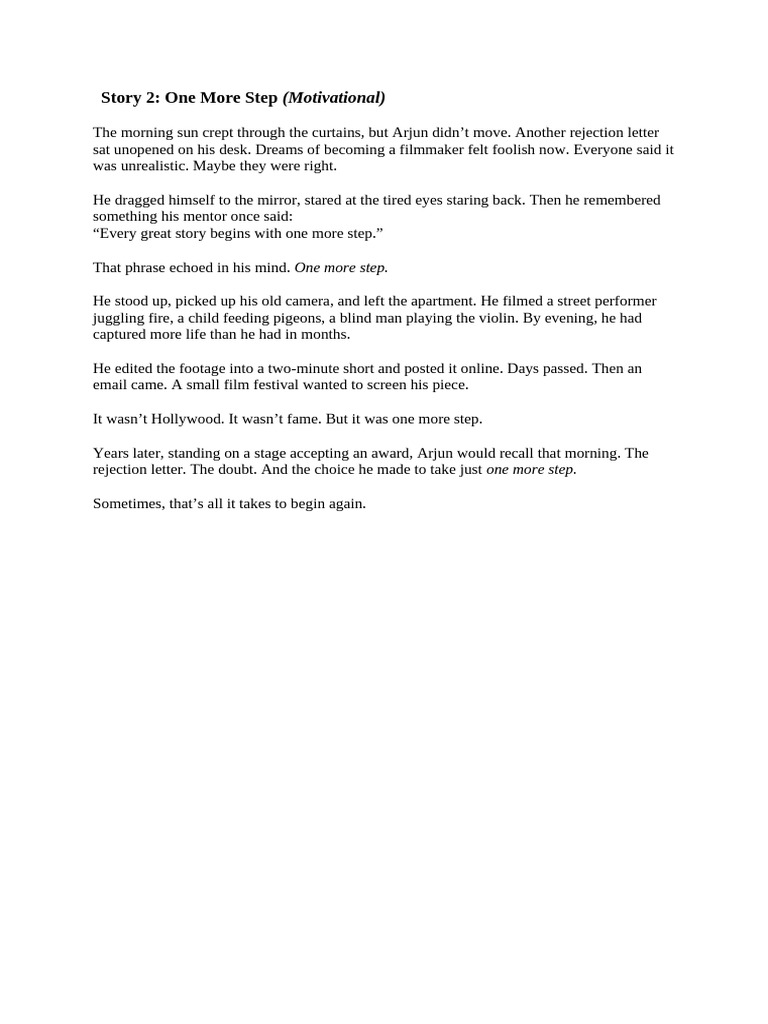 Story 2: One More Step: (Motivational) | PDF