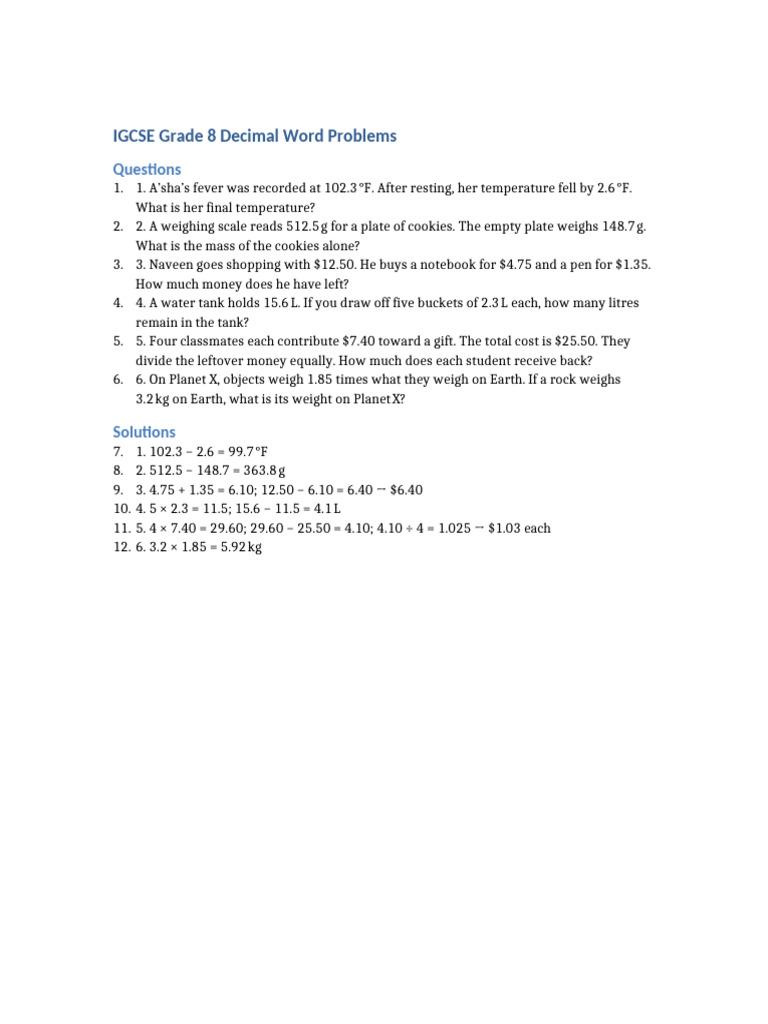 IGCSE Grade8 Problems and Solutions | PDF