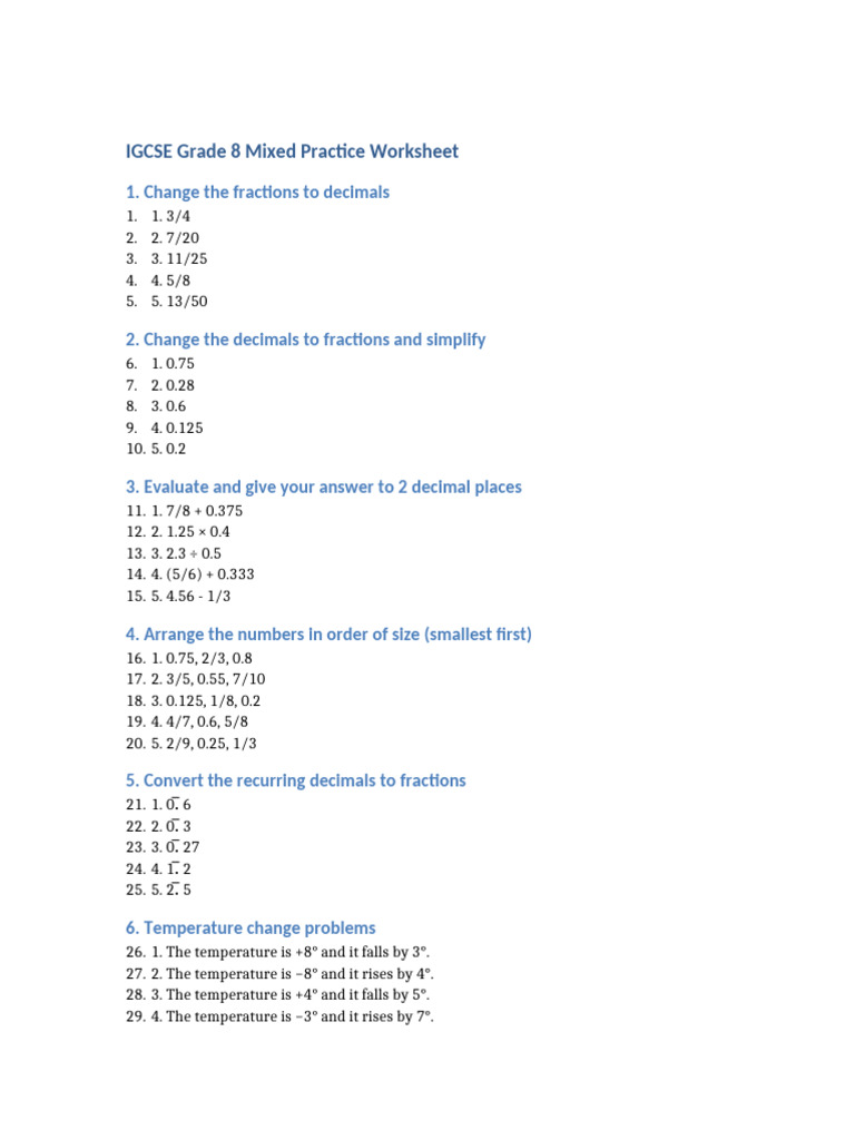 IGCSE Grade8 Mixed Practice | PDF
