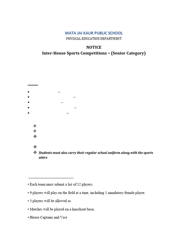 Inter-House Sports Notice July2025 | PDF