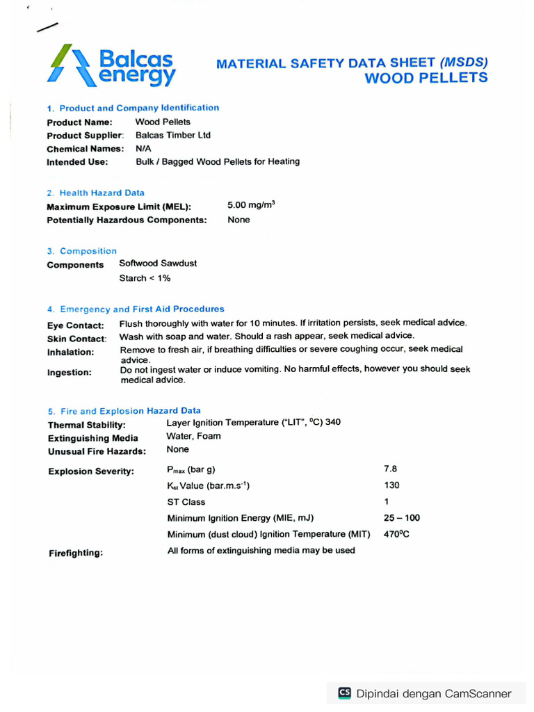 MSDS Wood Pellet 1 | PDF