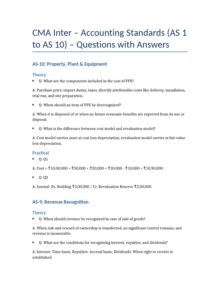 CMA Inter AS Questions With Answers | PDF | Income Statement | Business ...
