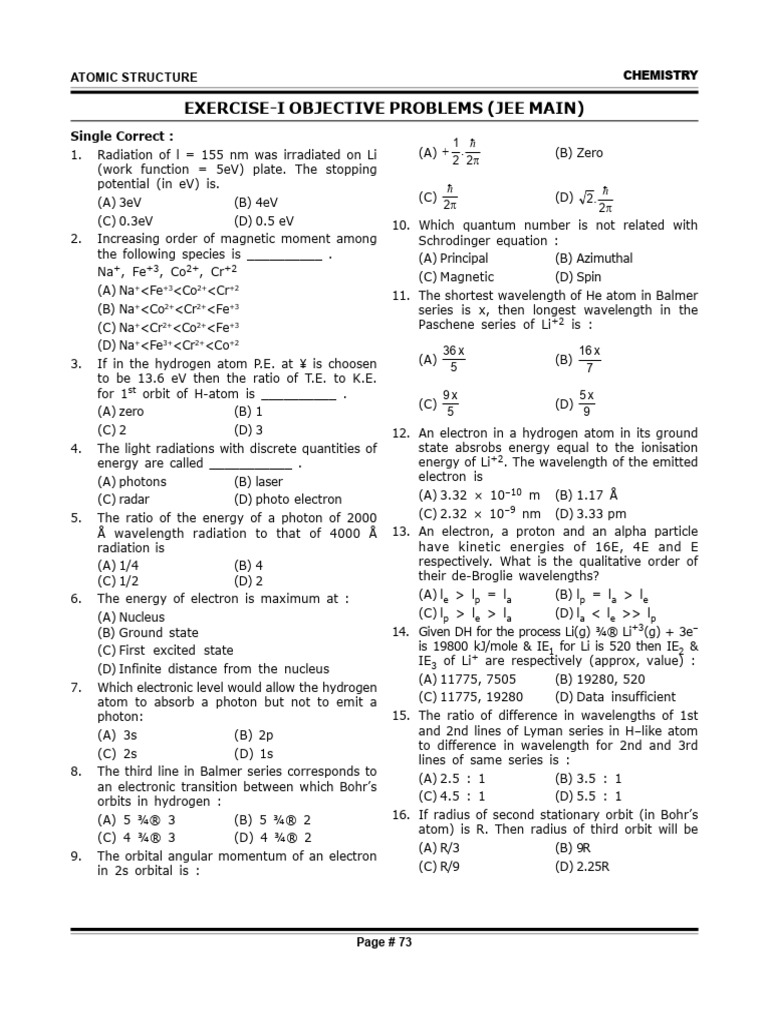 4 Atomic Structure Practice Questions | PDF | Electron | Atomic Orbital