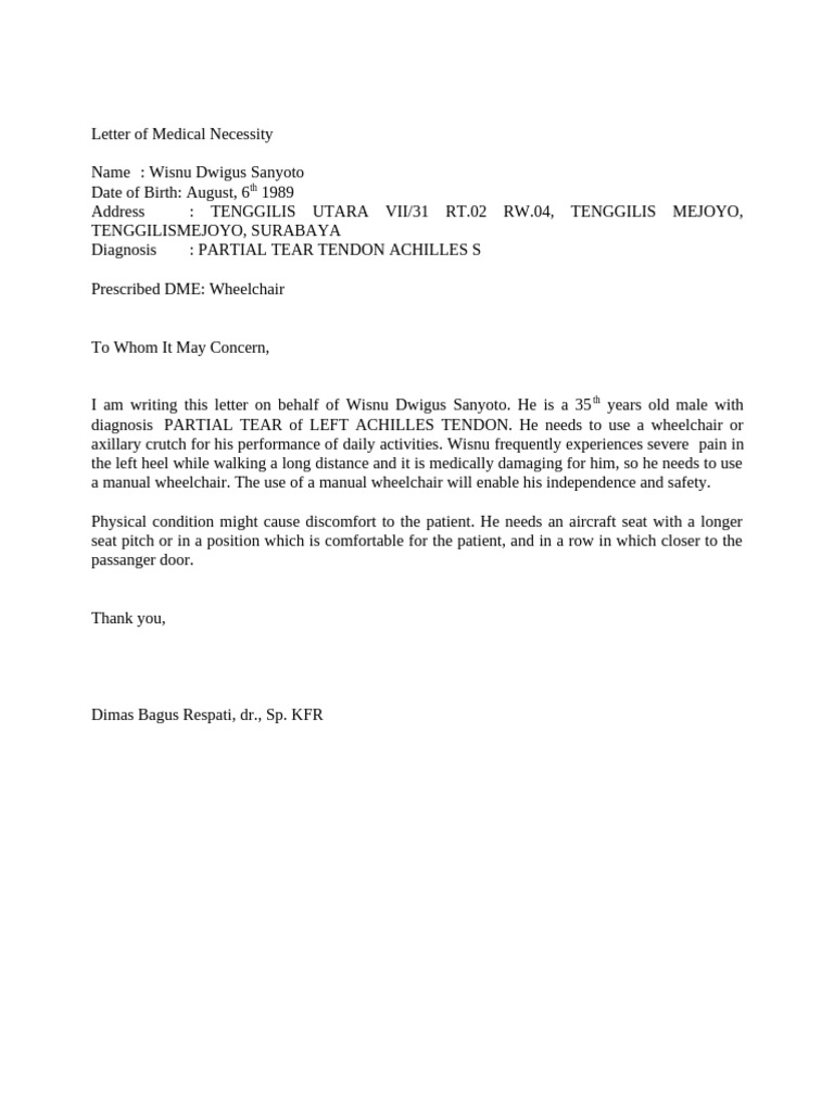 Letter of Medical Necessity Wisnu Rev1 | PDF