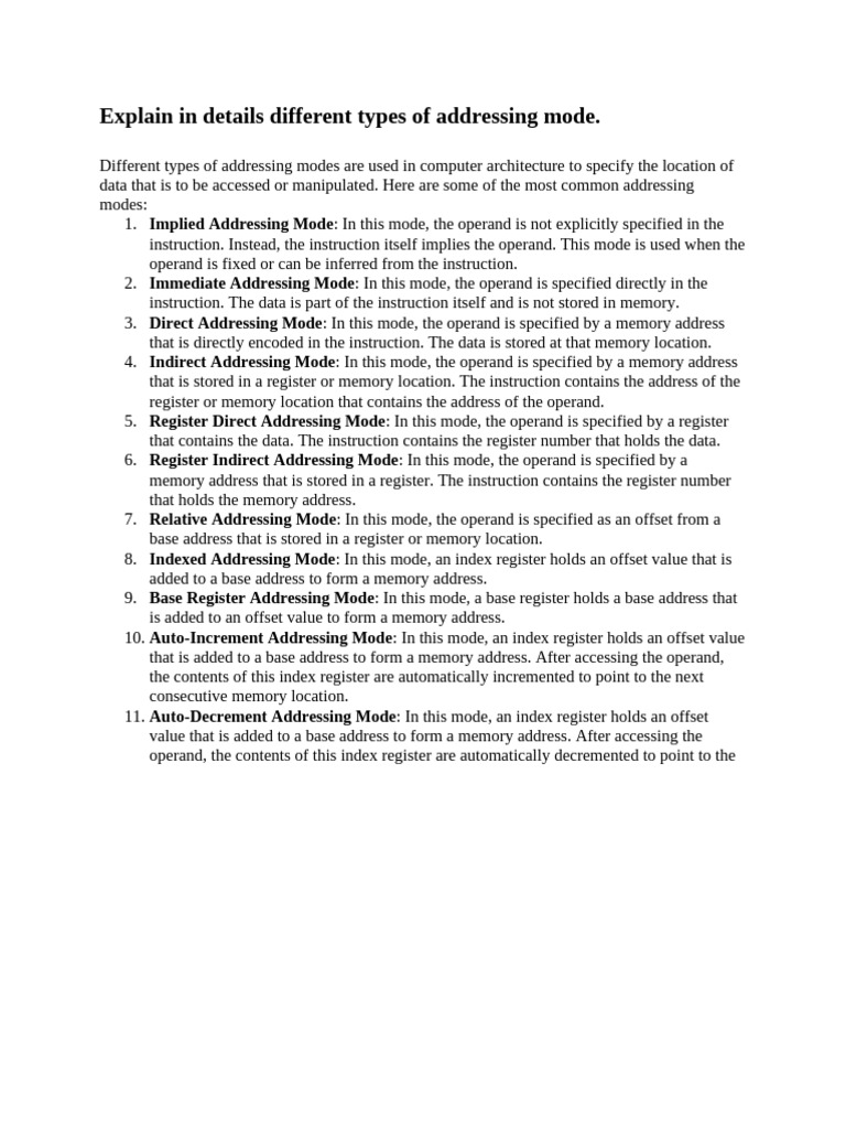Explain in Details Different Types of Addressing Mode | PDF | Central ...