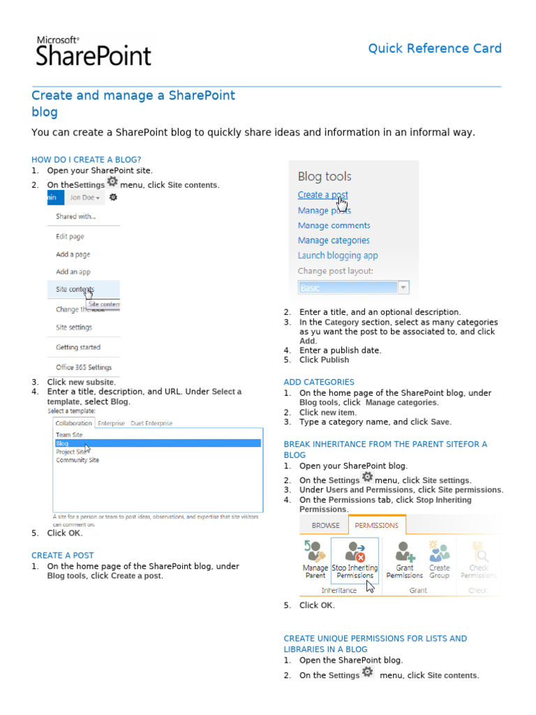 Create & Manage Sharepoint Blog | PDF | Share Point | Chess