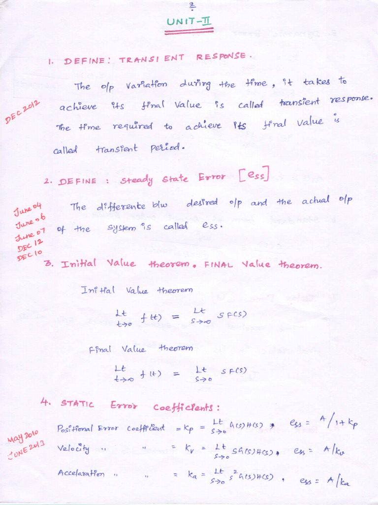 EC6405 Control System Engg Unit II TWO MARKS | PDF