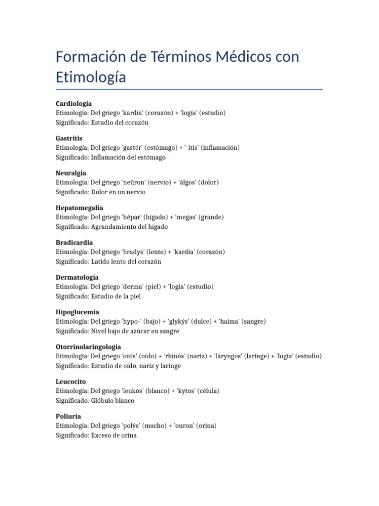 Terminos Medicos Con Etimologia | PDF | Sangre | Medicina CLINICA