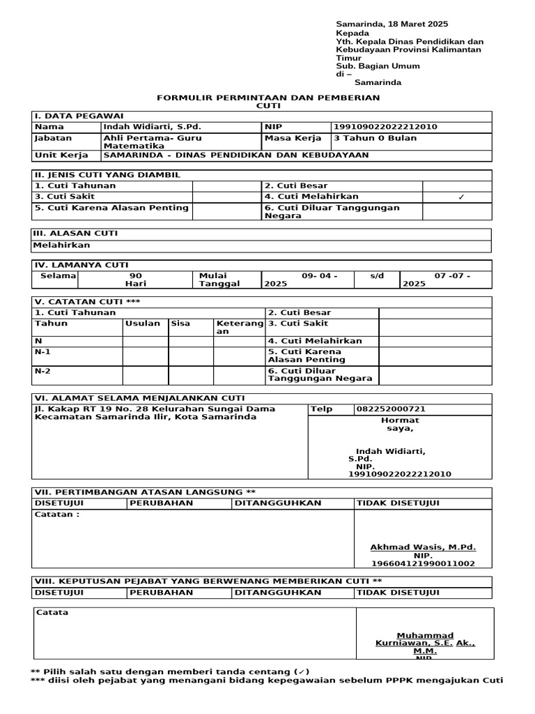Form Cuti Melahirkan | PDF