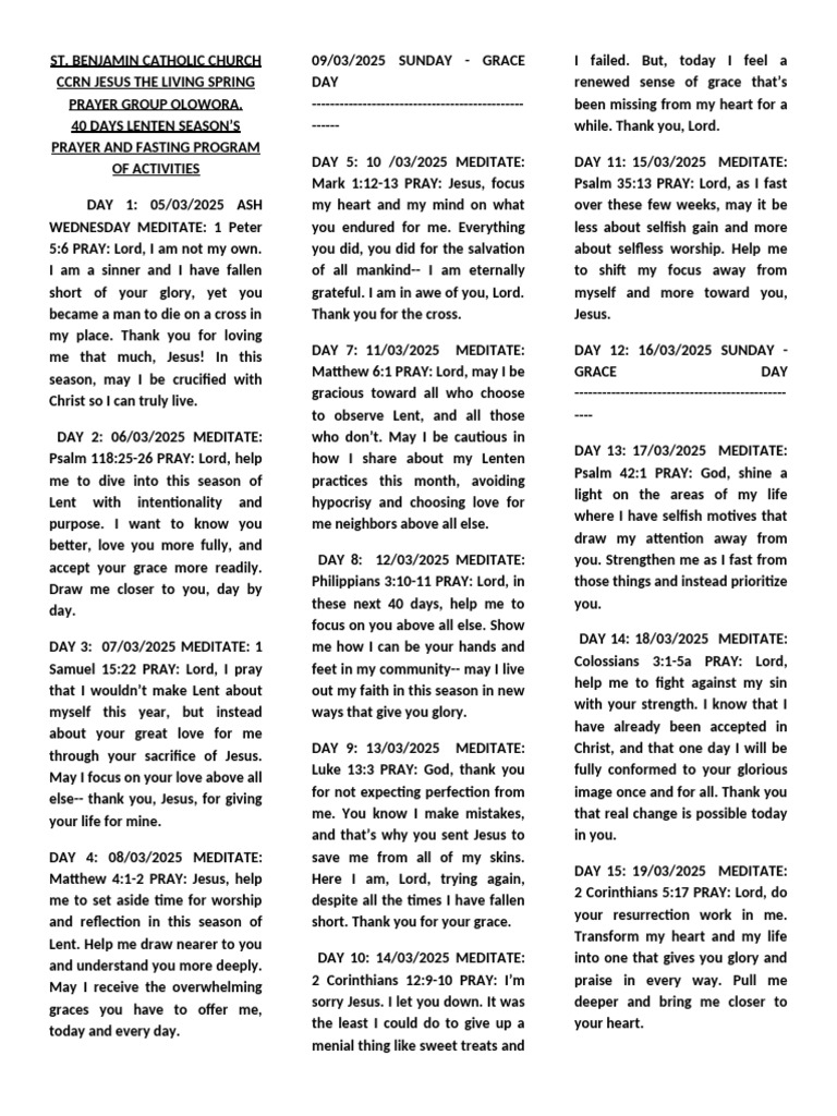 40 Days of Lenten Prayer Guide | PDF | Jesus | Lent