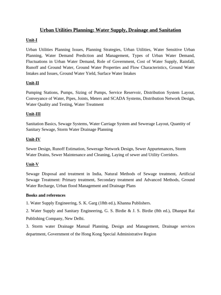 Urban Utilities Planning: Water & Sanitation | PDF