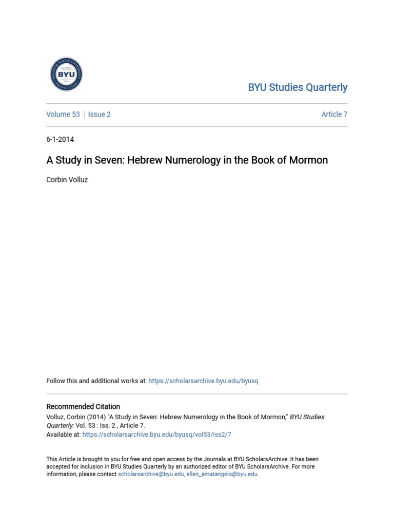 A Study in Seven - Hebrew Numerology in The Book of Mormon | PDF | Book ...