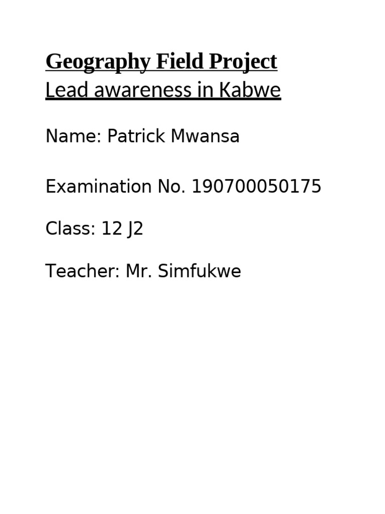 Patricks Geography Field Project | PDF | Lead | Survey Methodology