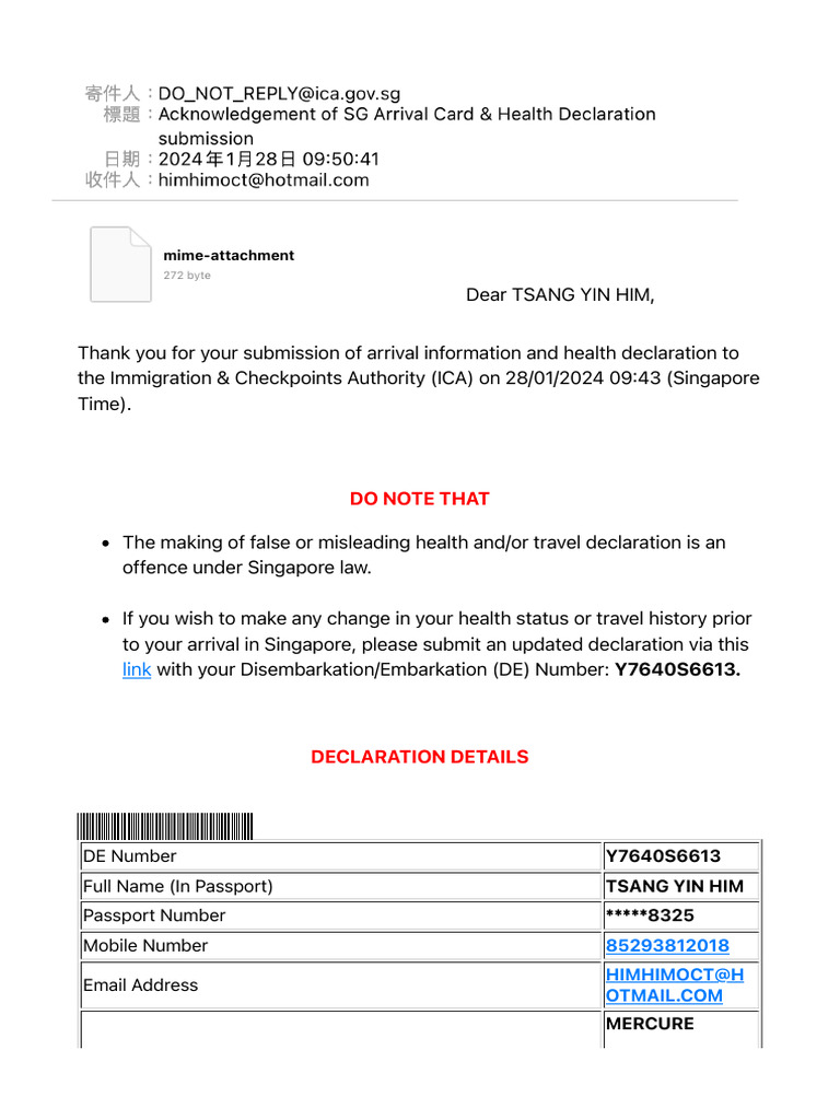 Acknowledgement of SG Arrival Card & Health Declaration Submission | PDF | Justice | Crime ...