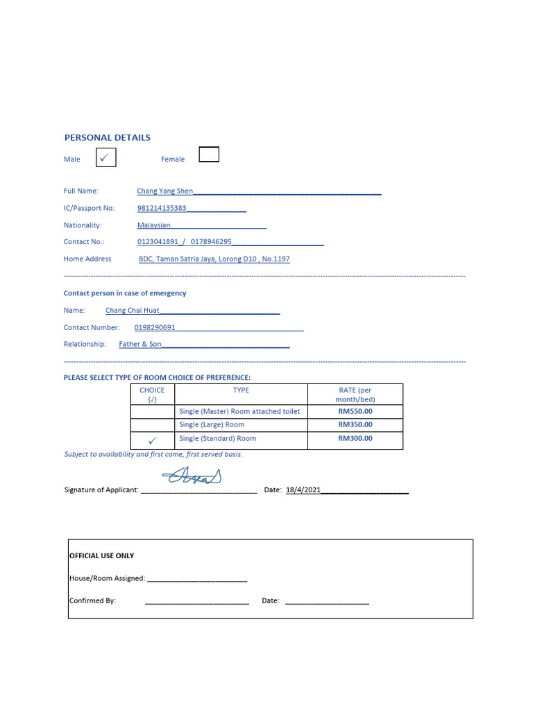 Ys Senadin Room Contract 1 | PDF