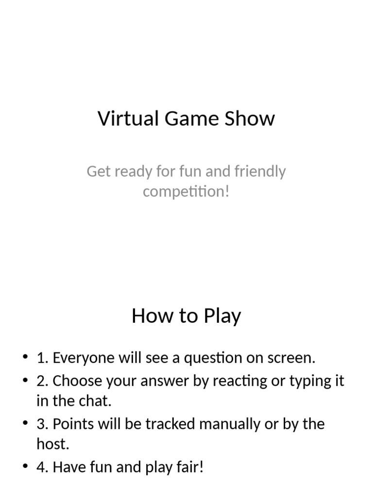 Virtual Game Show Instructions and Questions | PDF
