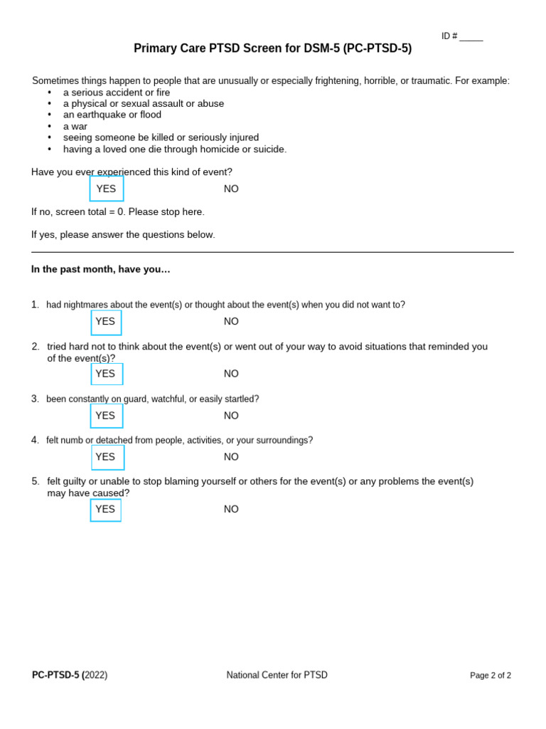Primary Care PTSD Screen For DSM-5 | PDF