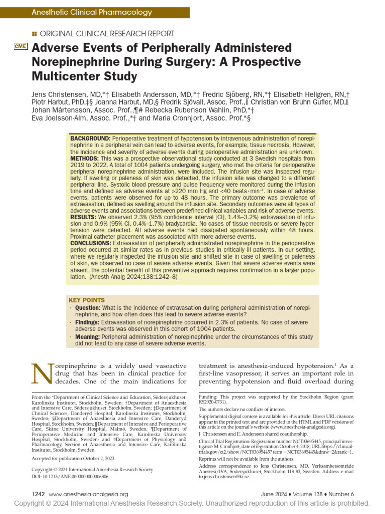 Norepinephrine Extravasation in Surgery | PDF | Intravenous Therapy ...