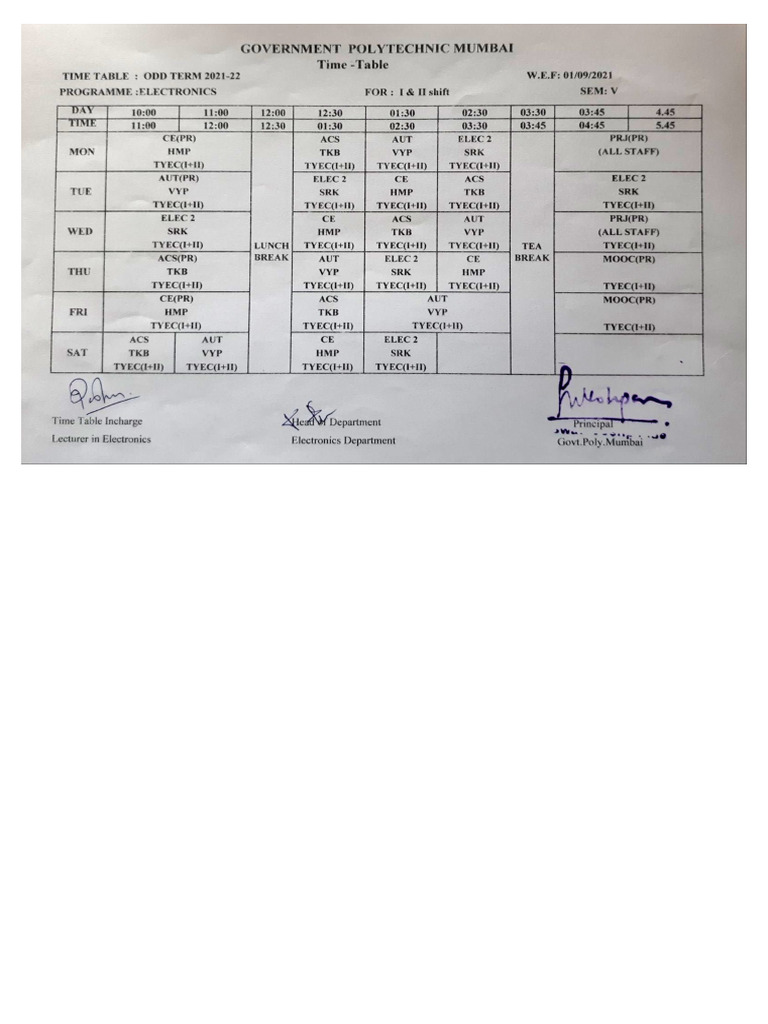EC Time Table 21 22 | PDF
