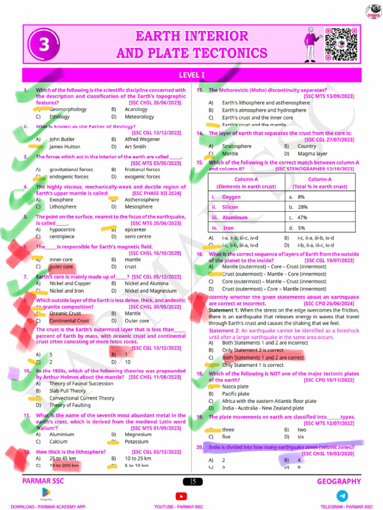 Earth Interior and Plate Tectonics - Eng MCQ - Little Boy | PDF