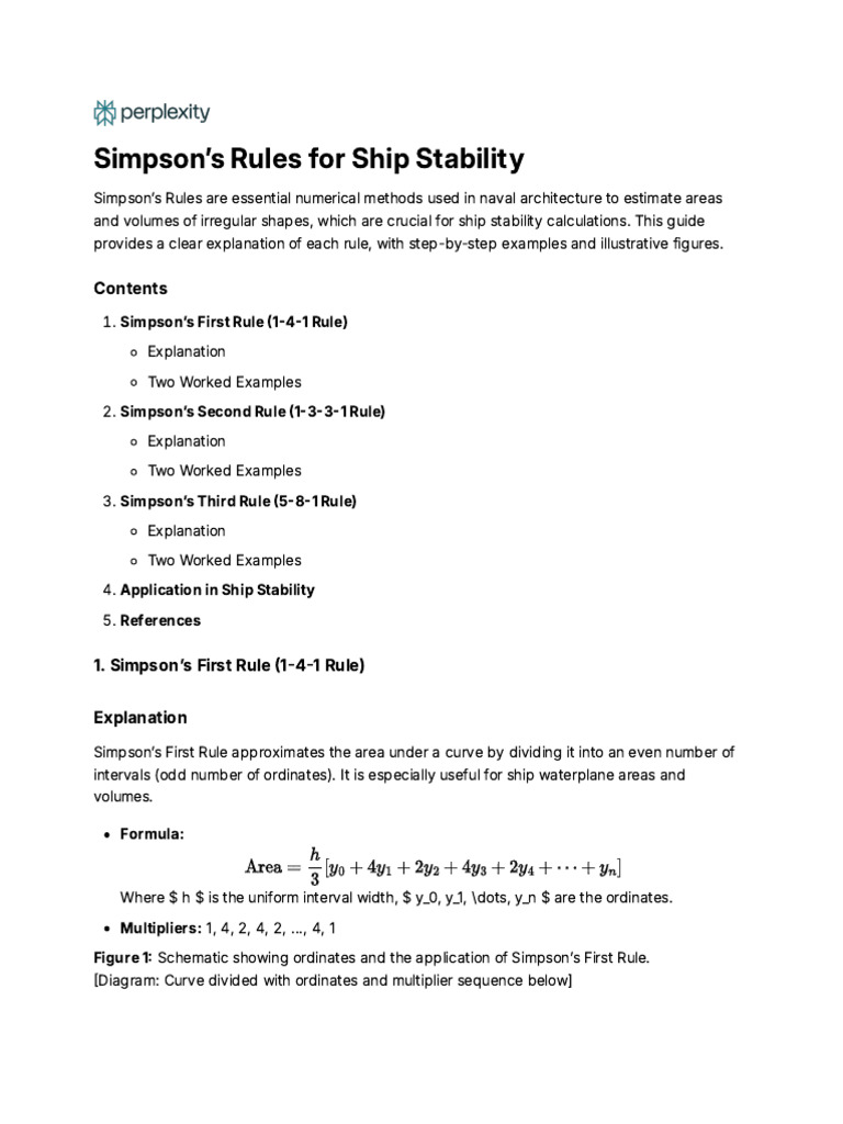 Simpson's Rules for Ship Stability | PDF | Area | Volume