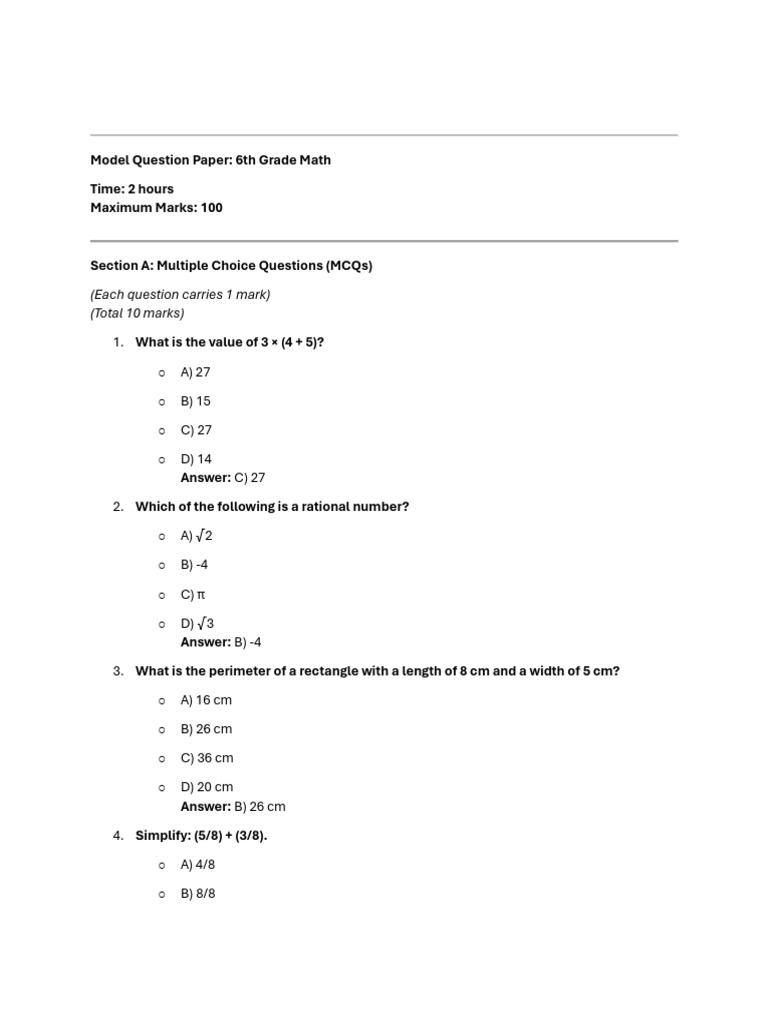 Question Paper No.1 With Answer | PDF | Area | Volume