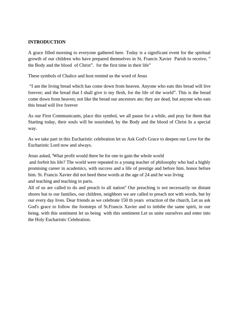 First Holy Communion Introduction Pdf Eucharist Abrahamic Religions