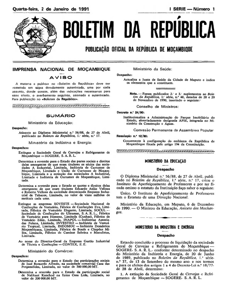 Publicações do Boletim da República | PDF | Moçambique