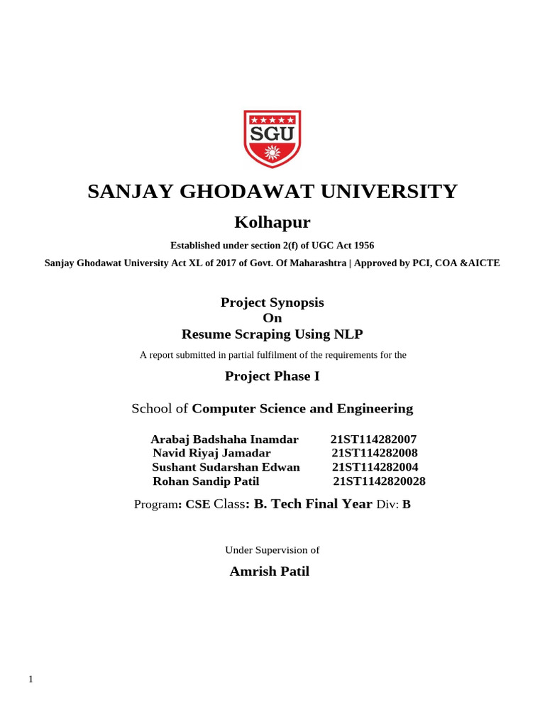 Project - Synopsis Resume Scraping | PDF | Résumé | Parsing