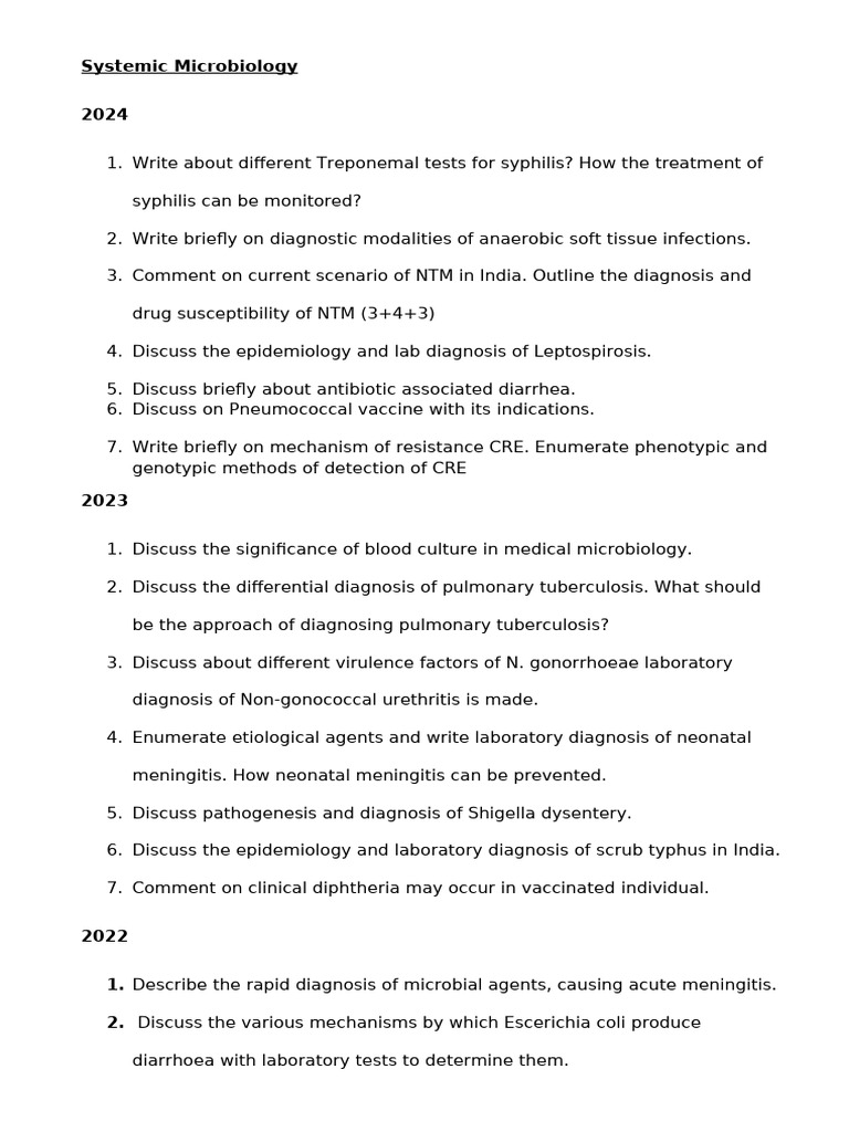 Systemic Microbiology - Question Bank | PDF | Infection | Antimicrobial ...