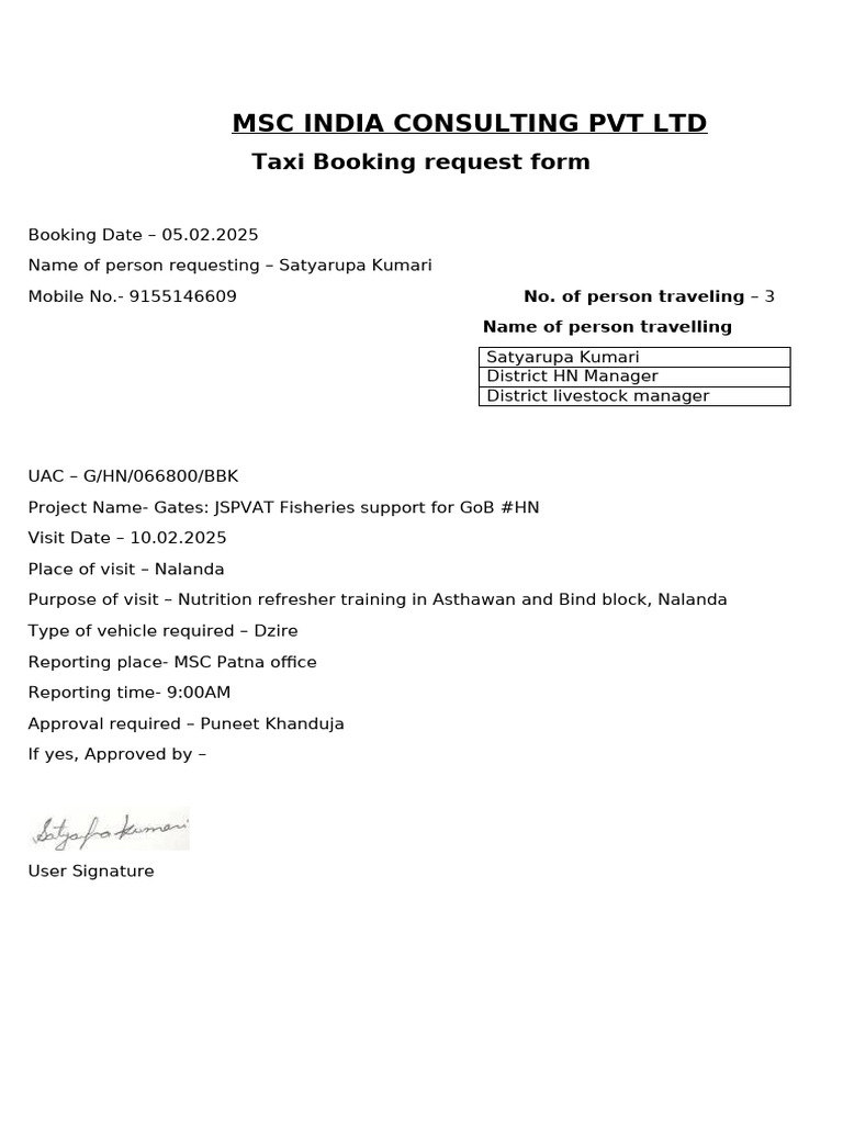 Taxi Booking Request Form-20250210 | PDF