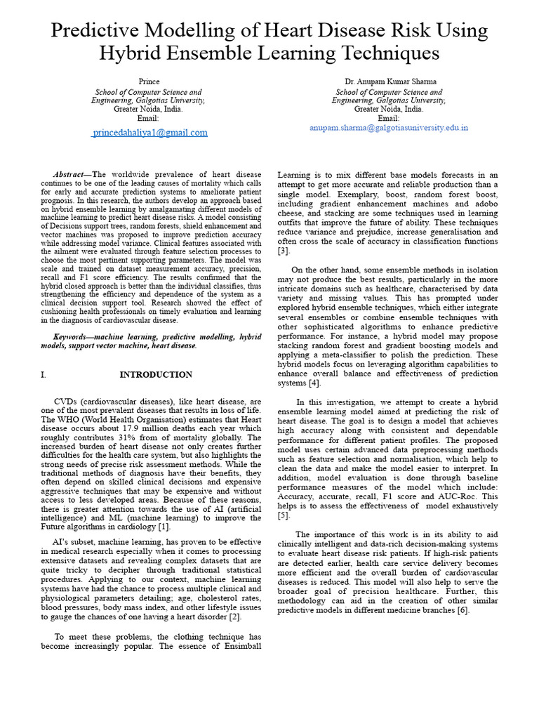 Predictive Modelling of Heart Disease Risk Using Hybrid Ensemble ...