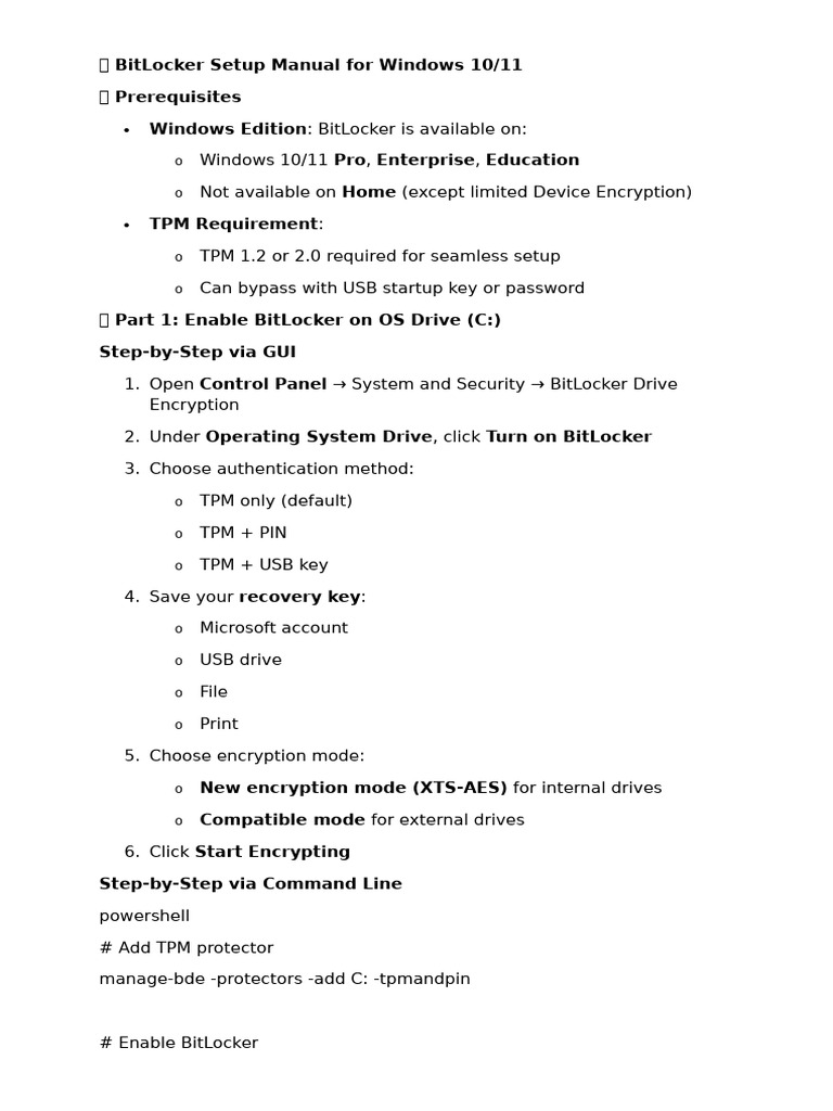 BitLocker Setup Manual For Windows 11 | PDF | System Software | Software