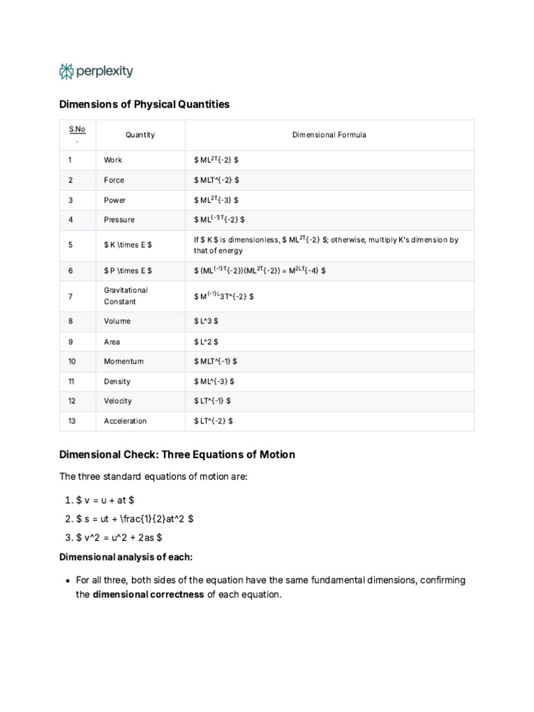 Dimensions of Physical Quantities | PDF | Applied And Interdisciplinary Physics | Classical ...