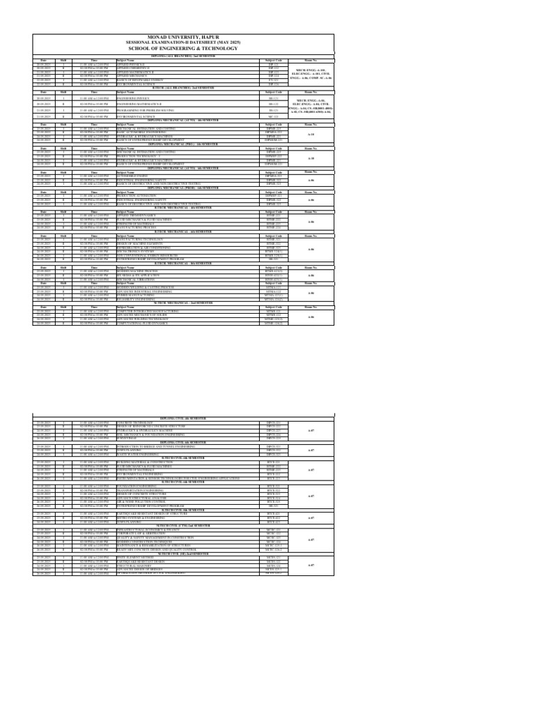 SOE Exam Schedule May 2025 | PDF | Engineering | Electronics