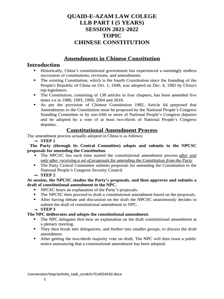 Amendments in Chinese Constitution | PDF | China | World Politics