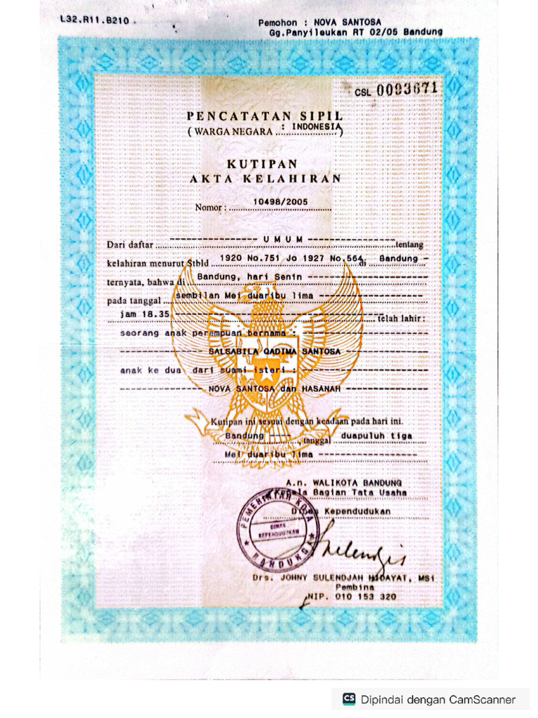 Akta Anak Ke 2 | PDF