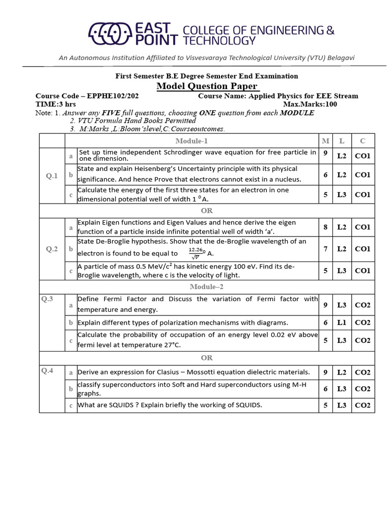 Model QP EPPHE102 - APPLIED PHYSICS FOR EEE STREAM | PDF | Waves | Diffraction