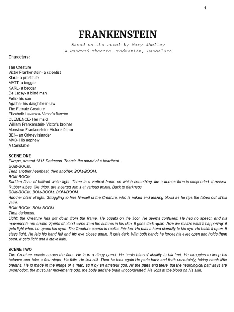 Frankenstein: A Theatre Adaptation | PDF | Frankenstein | Paradise Lost