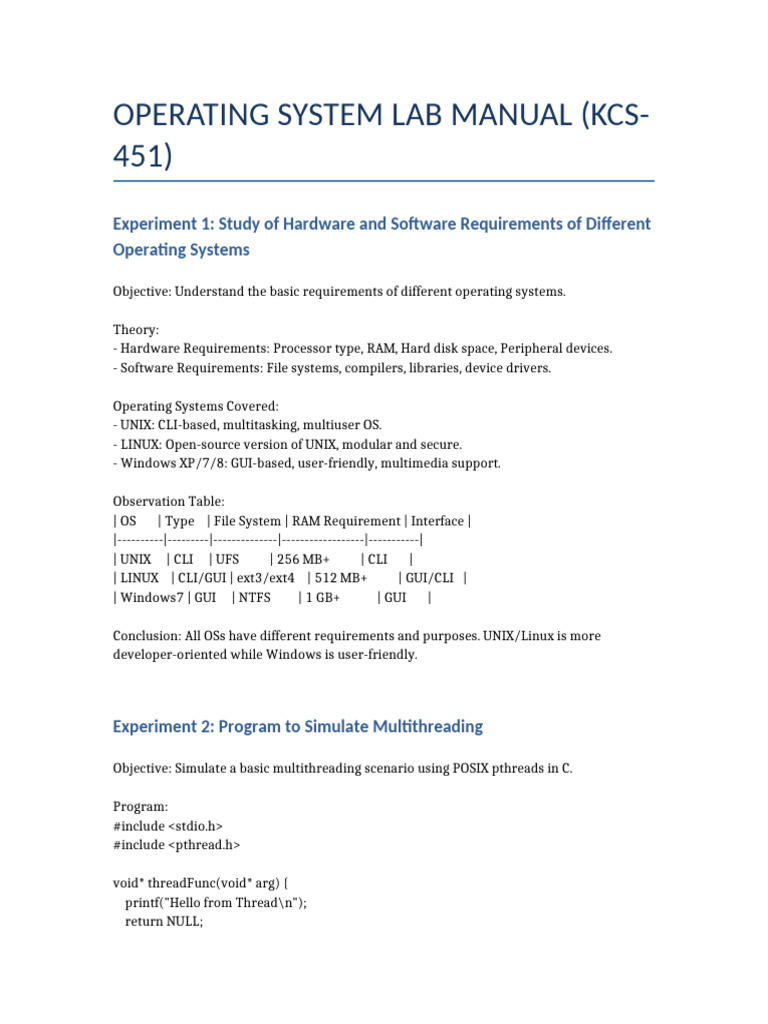 Operating System Lab Manual KCS451 | PDF | Operating System | Thread ...