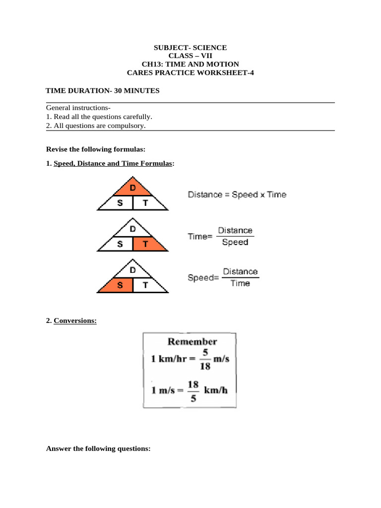 Time and Motion Practice Worksheet | PDF